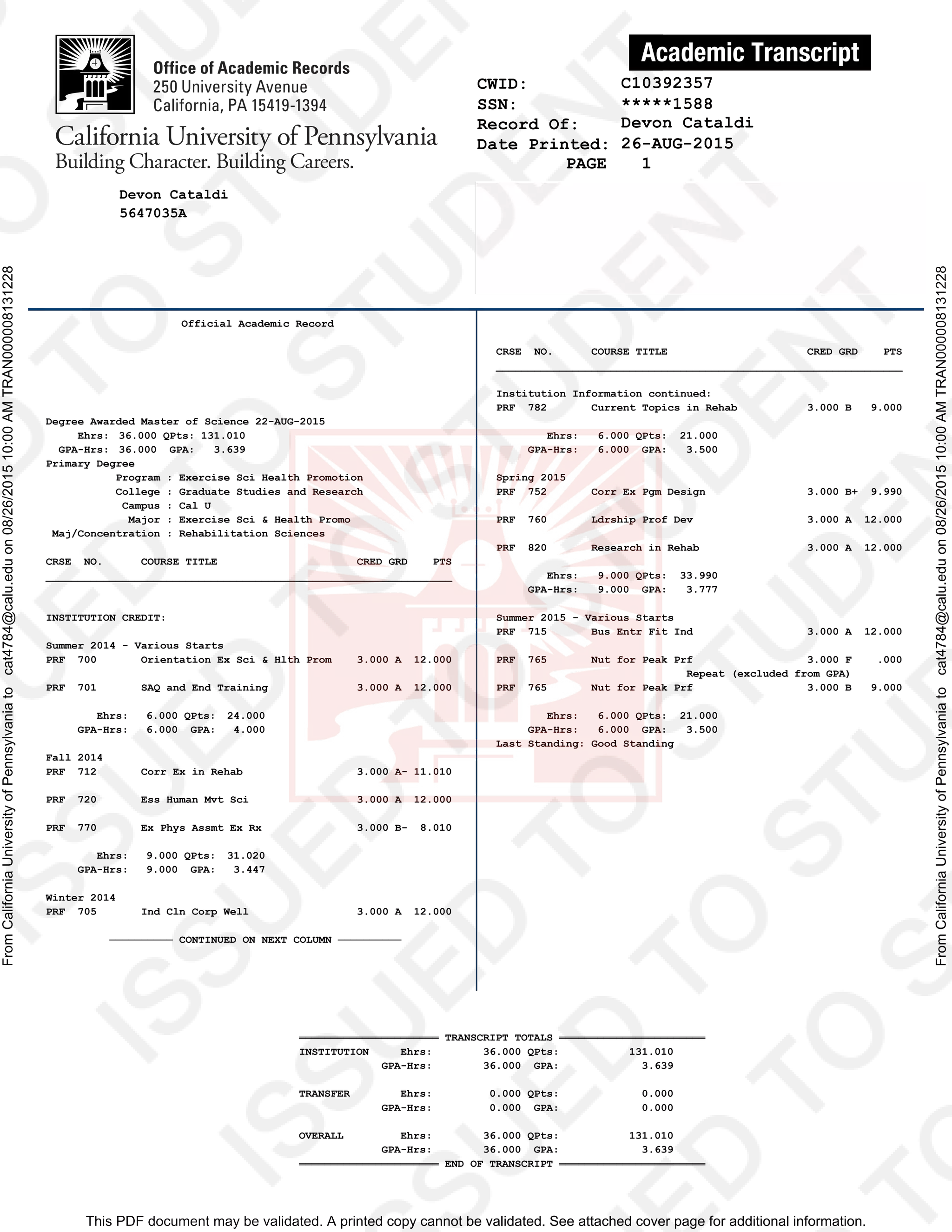 Cal U completed-transcript | PDF