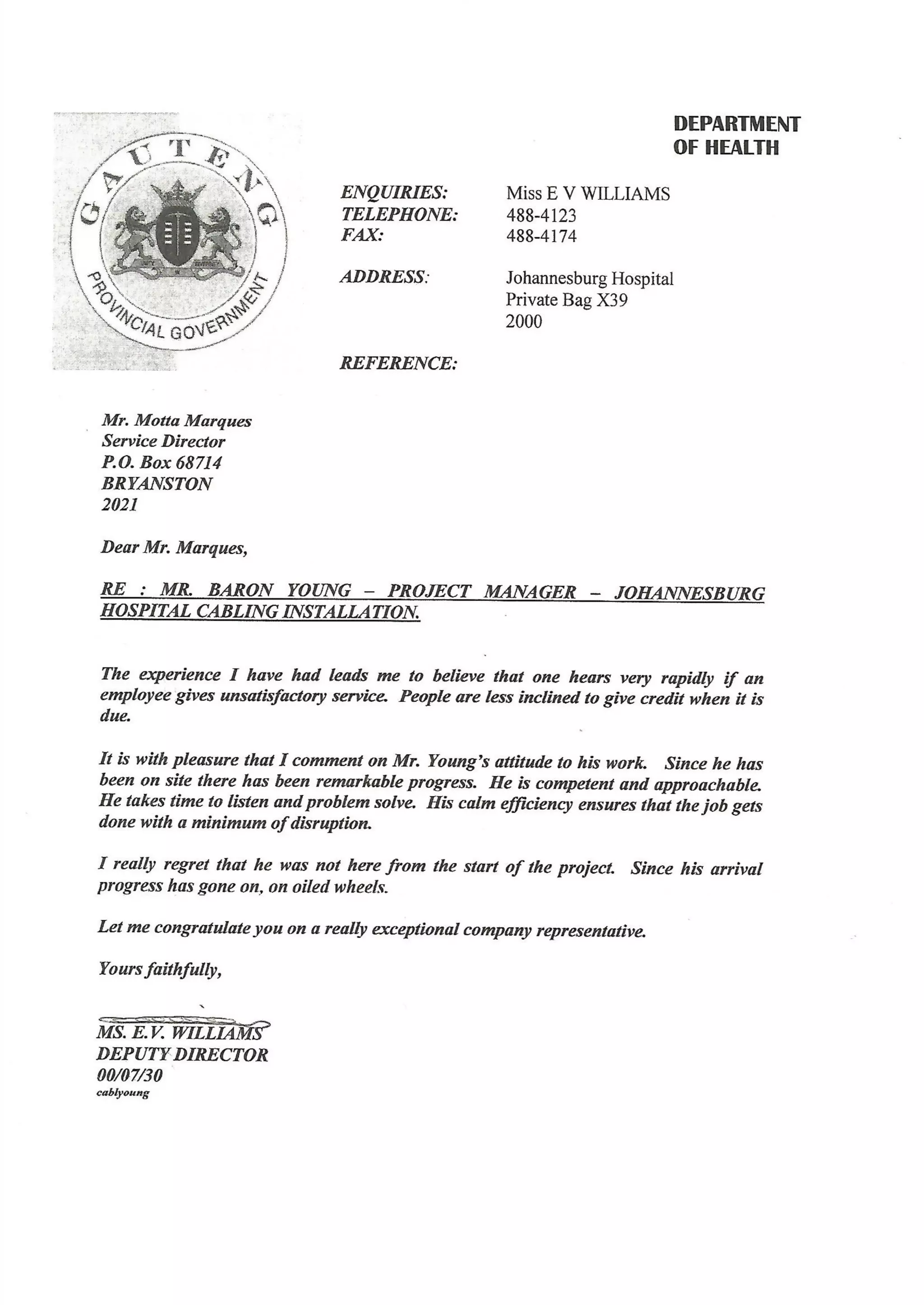 Department of Health Reference Letter | PDF