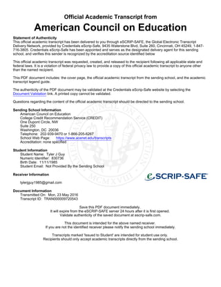 Tyler Guy Ace Transcript | PDF