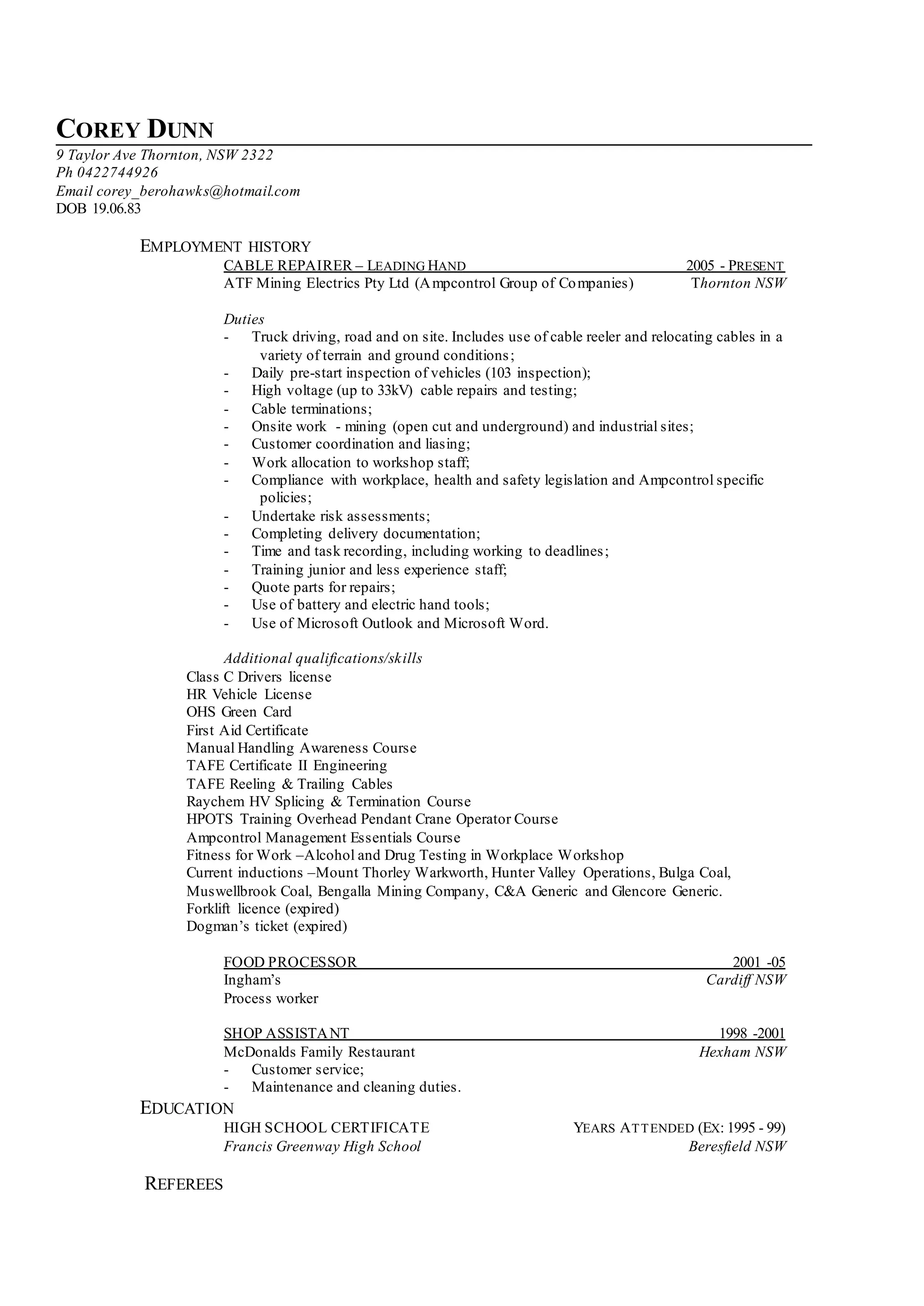 Resume Corey Dunn 2015 | DOCX