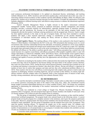 Teachers' Instructional Workload Management and Its Impact on Teaching Efficacy | PDF