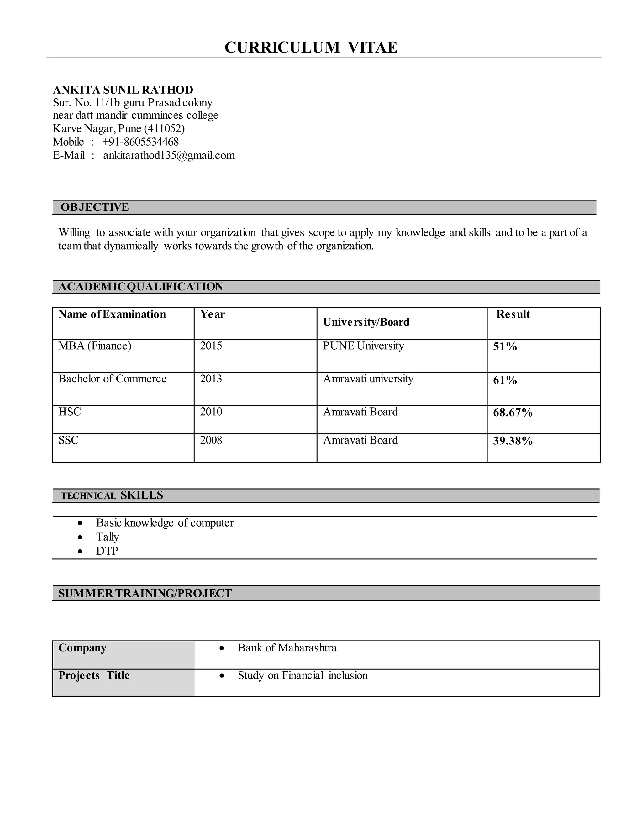 Ankita cv | DOCX