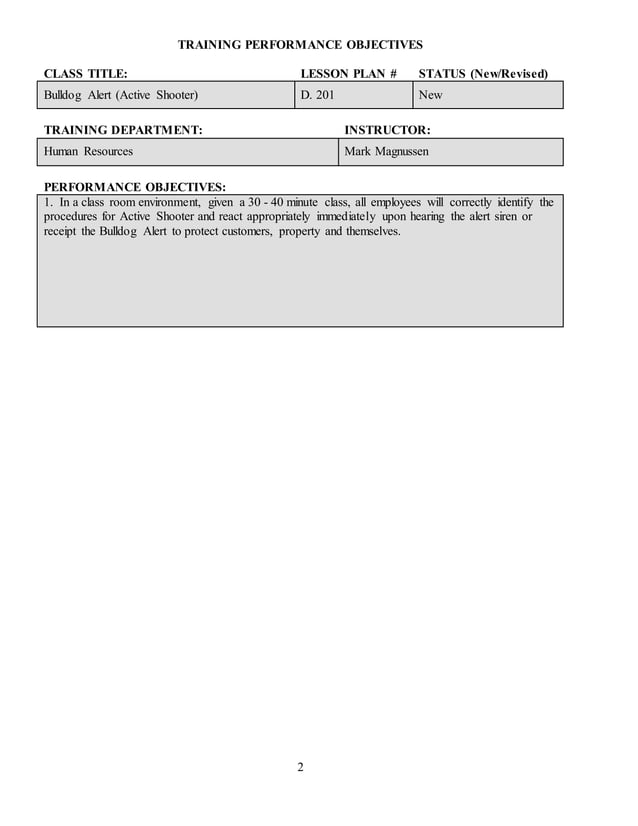 Bulldog Active Shooter Lesson Plan D.201