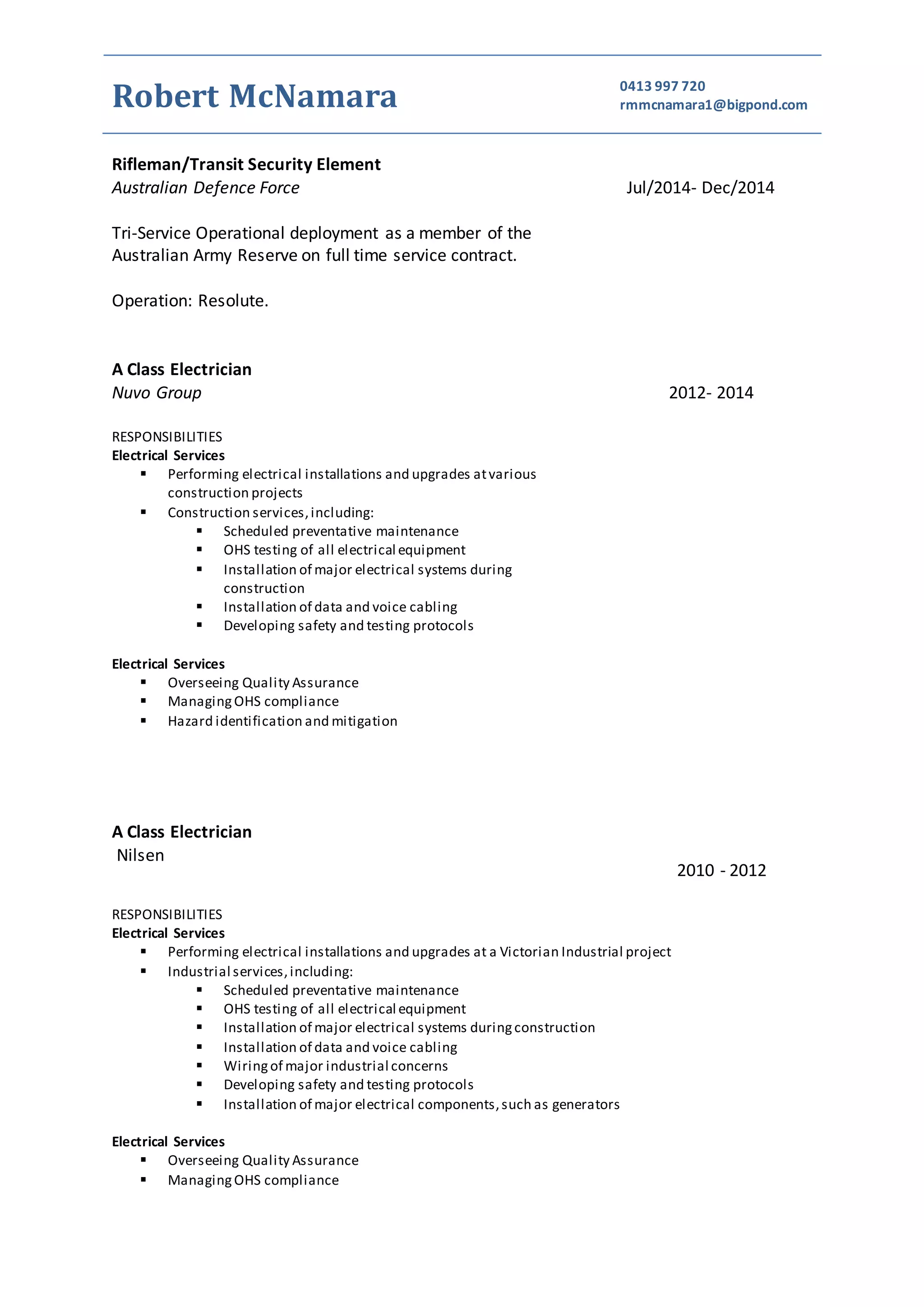 Robert McNamara Resume 2015 | DOCX