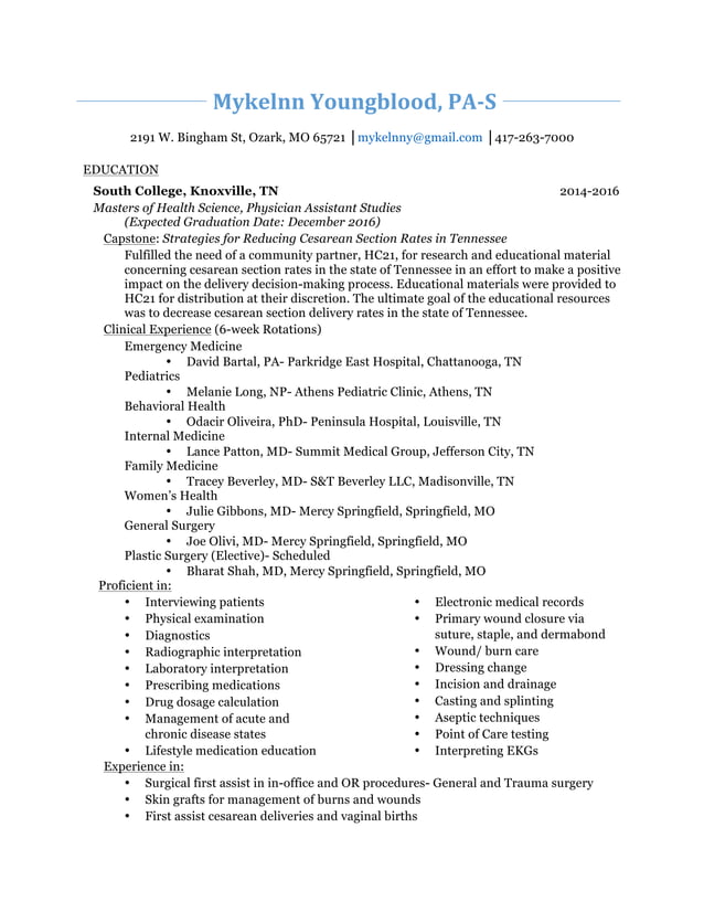 Youngblood Resume October 2016 | PDF | Surgery | Medical Health