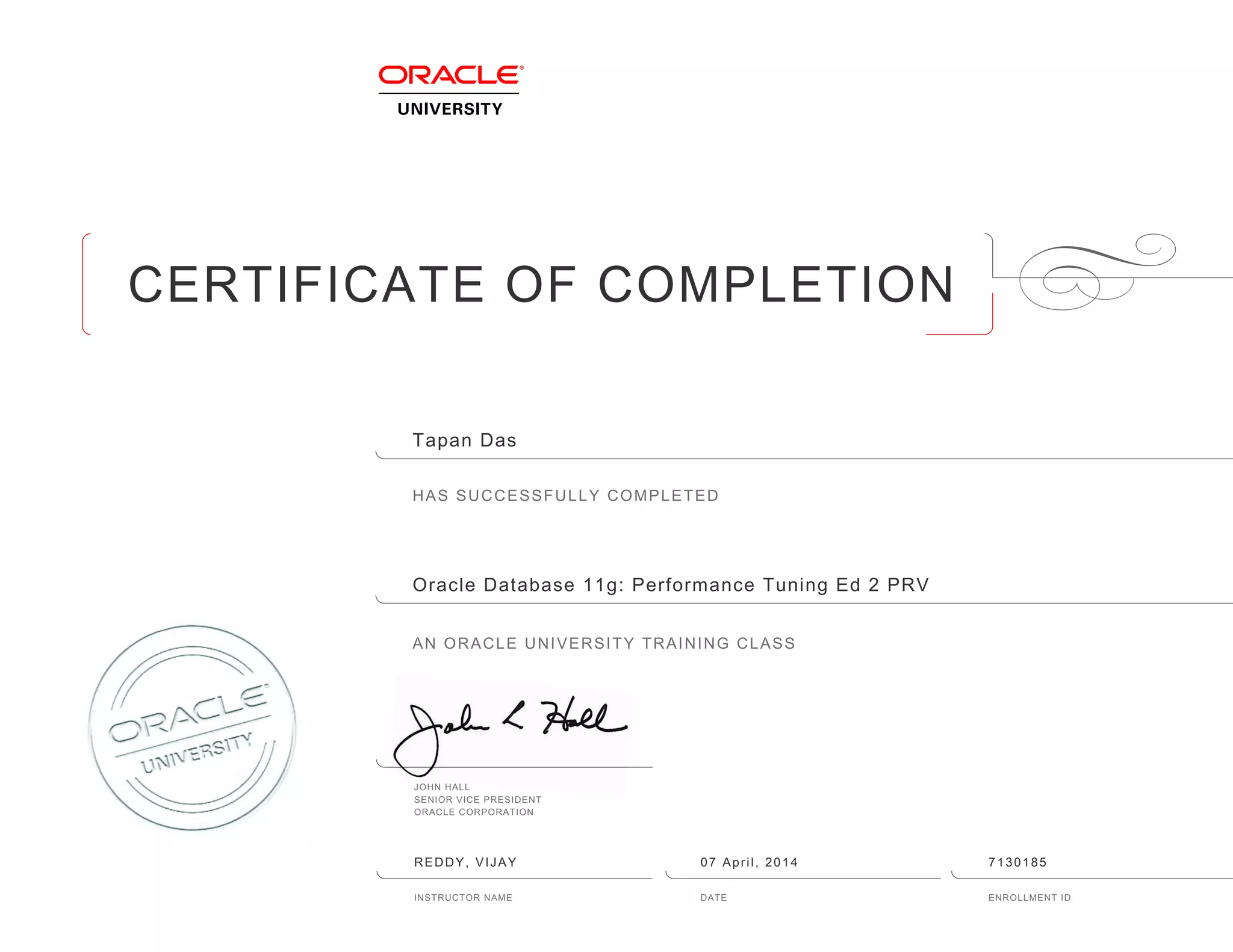 Certificate_Oracle_11g_Performance_Tuning | PPT Certificate_Oracle_11g_Performance_Tuning | PPT