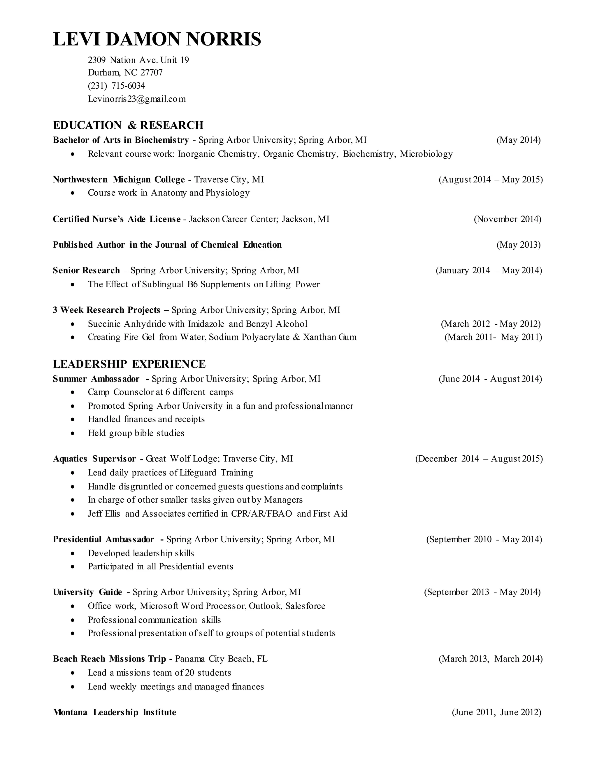 Levi Norris Resume (2015) | PDF
