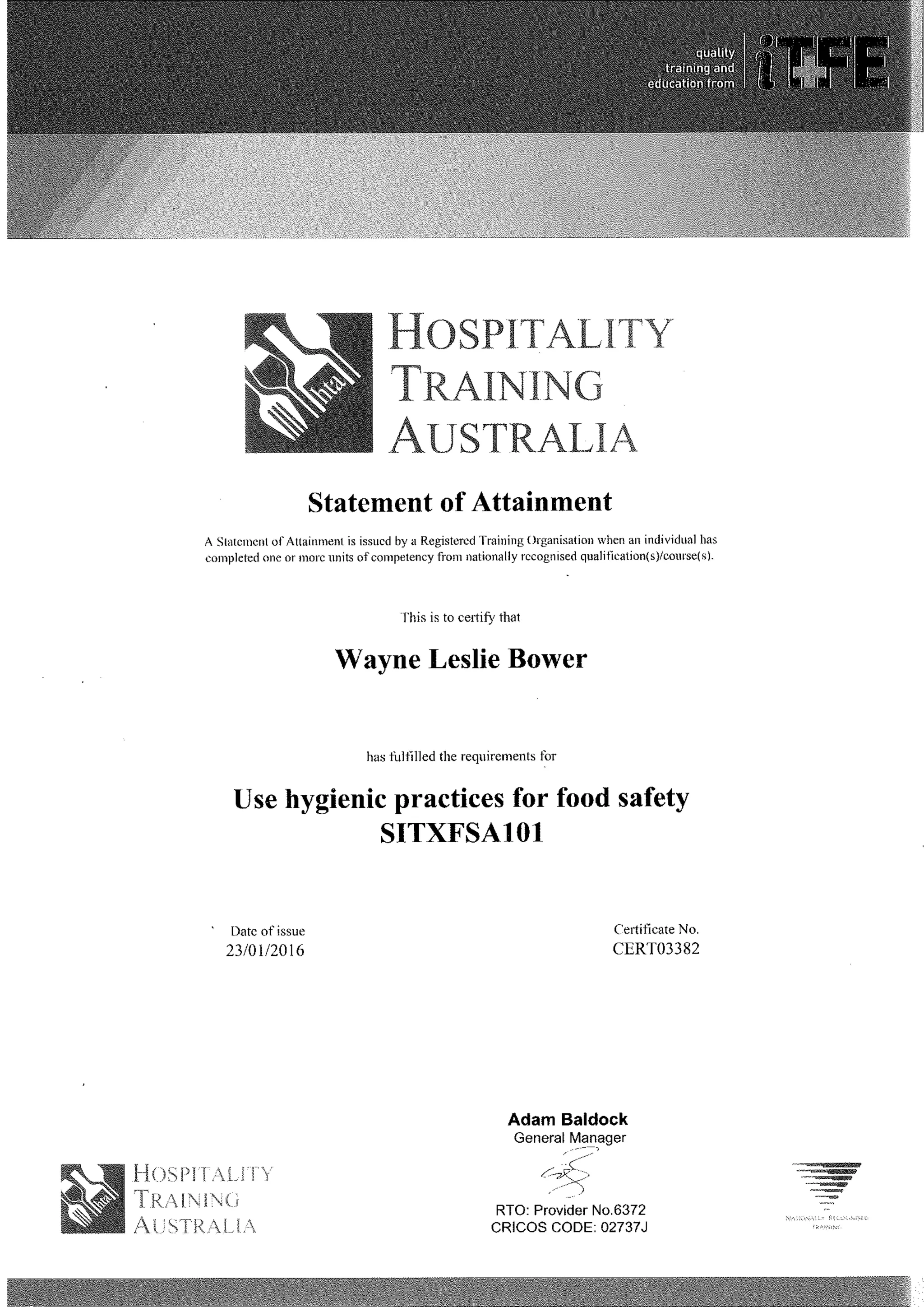 Food Safety Certificate | PDF