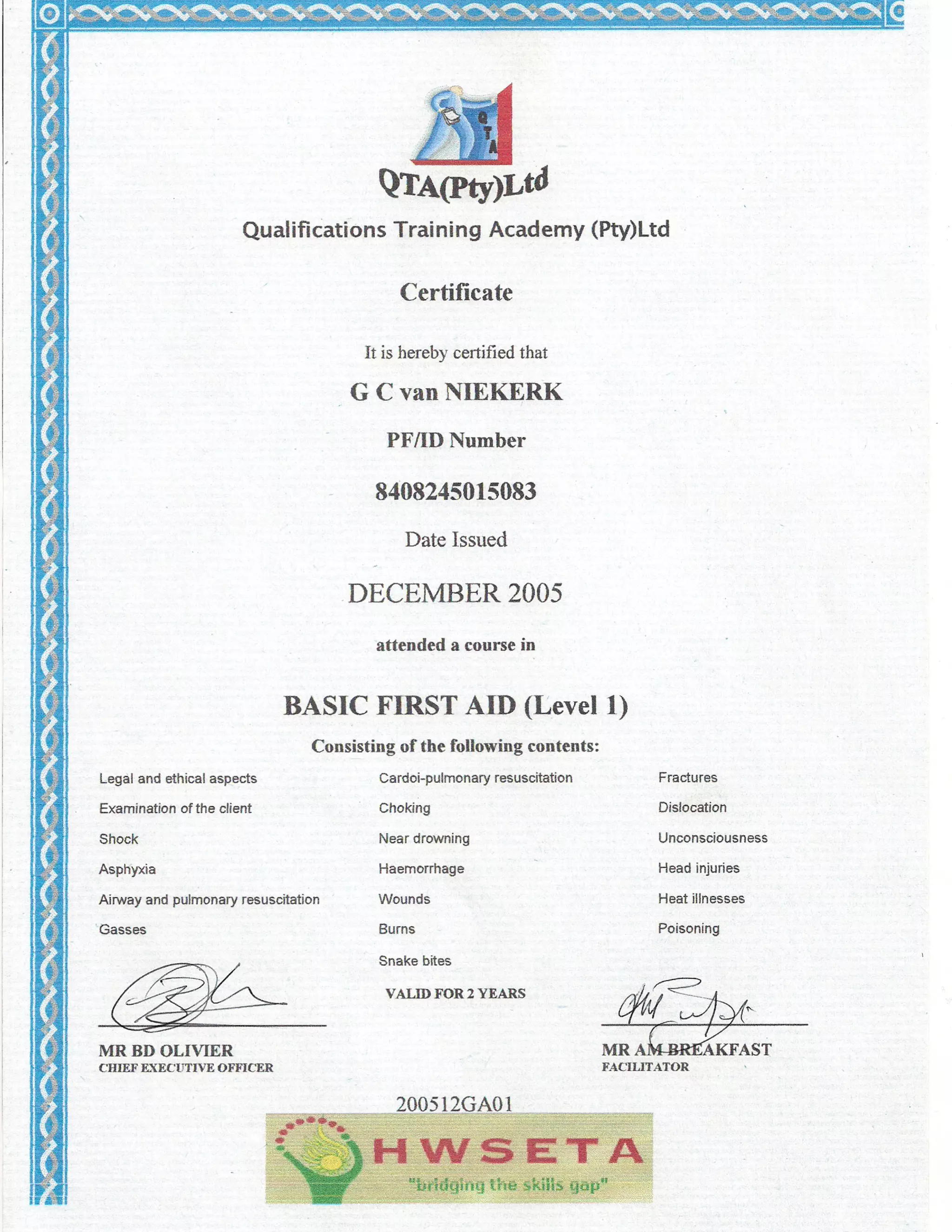 First Aid Certificate 1 | PDF