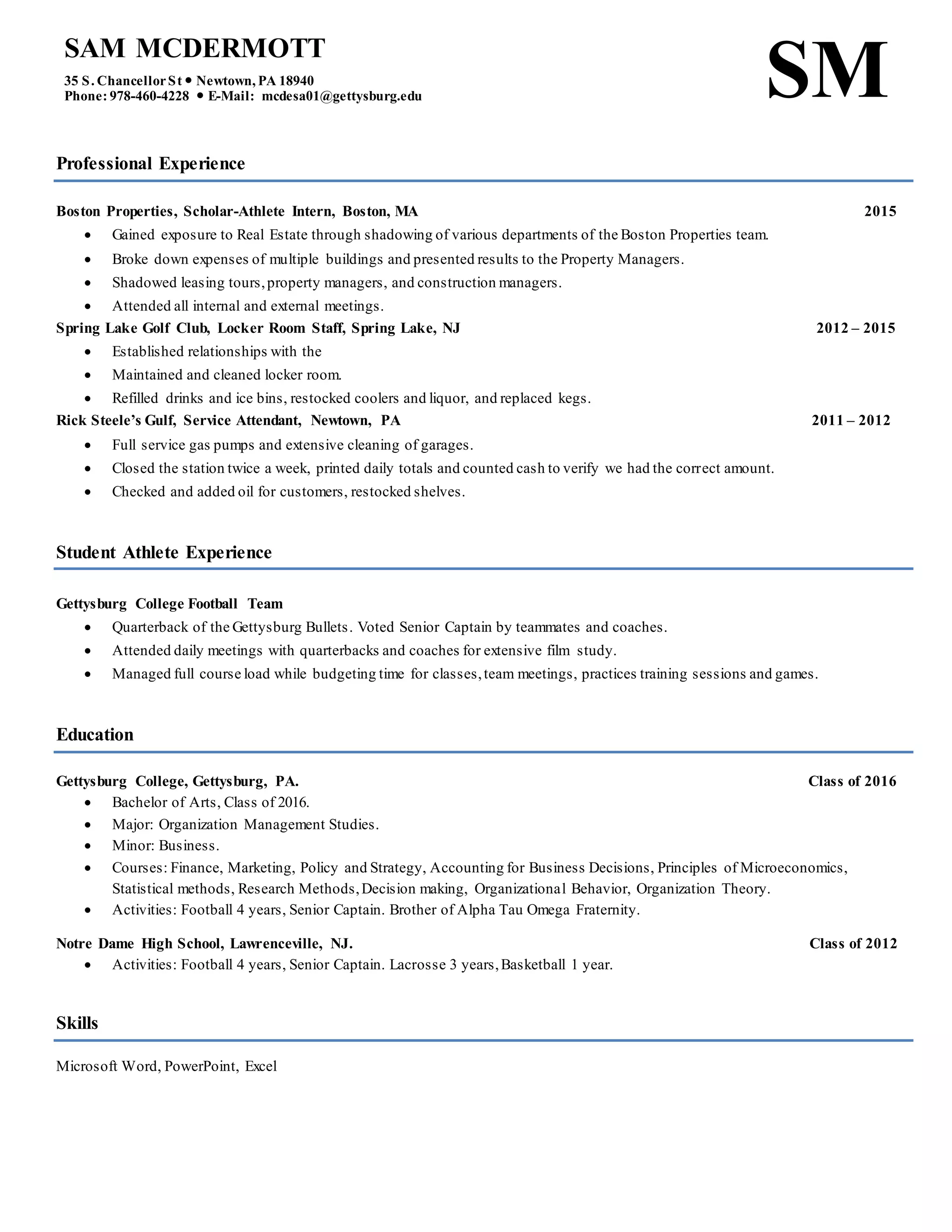Sam McDermott Resume 2015 | DOCX