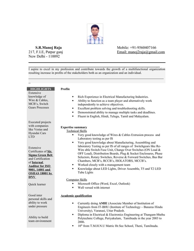 MANOJ Resume | DOC