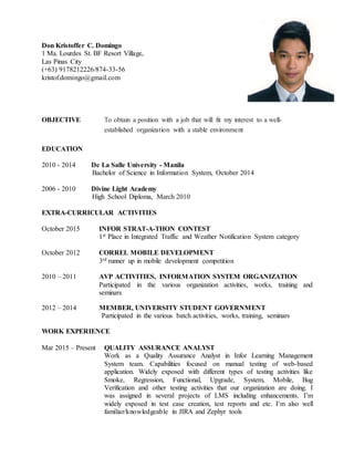 Resume_Domingo_Kristoffer_Software QA | PDF
