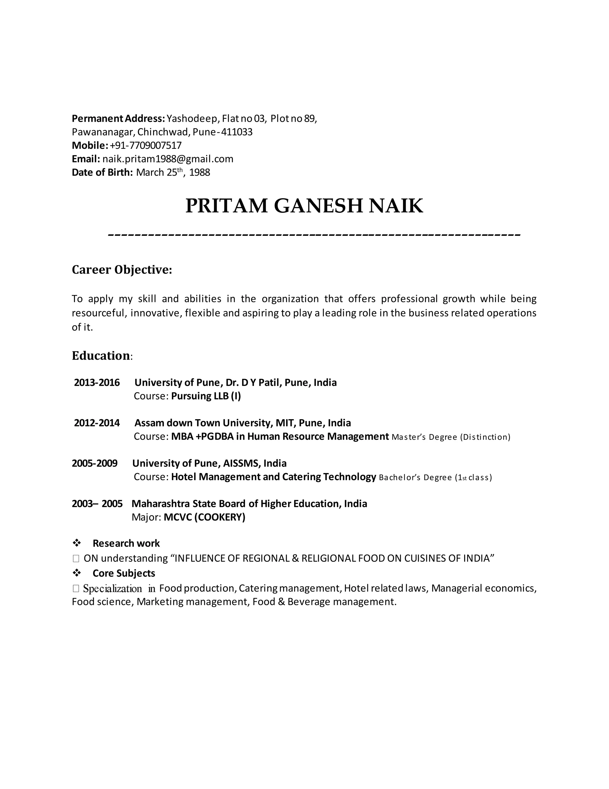 Pritam Naik Resume | DOCX
