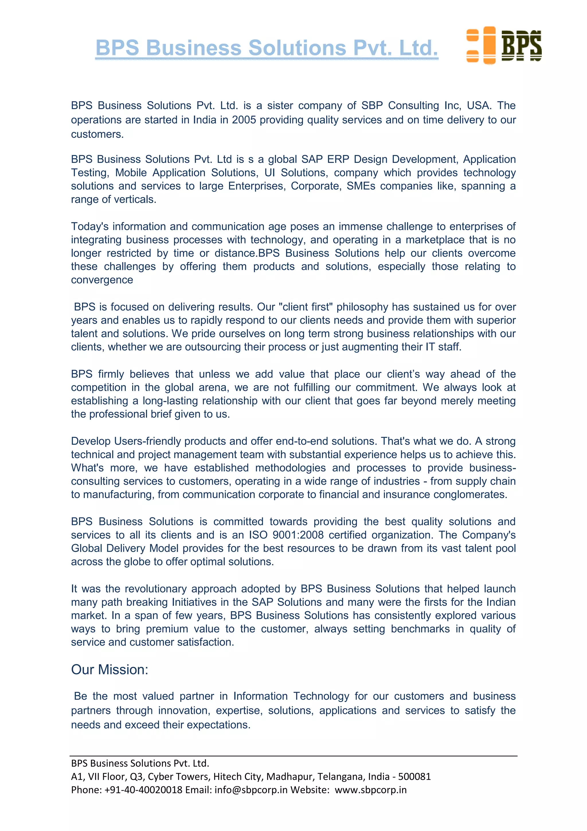 BPS Business Solutions Profile | PDF