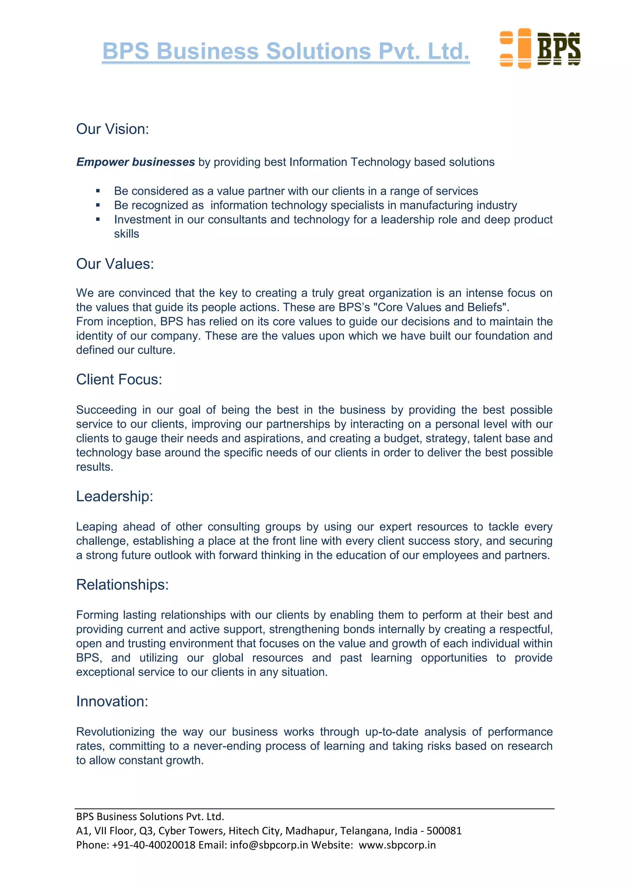 BPS Business Solutions Profile | PDF