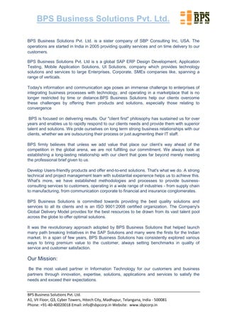 BPS Business Solutions Profile | PDF