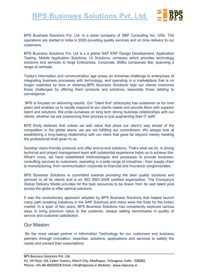 BPS Business Solutions Profile | PDF