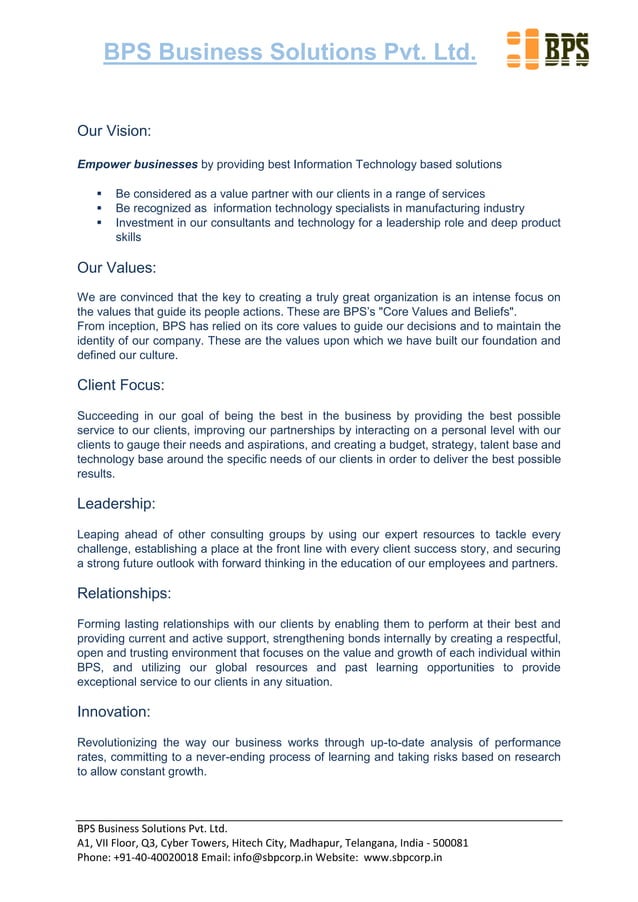 BPS Business Solutions Profile | PDF