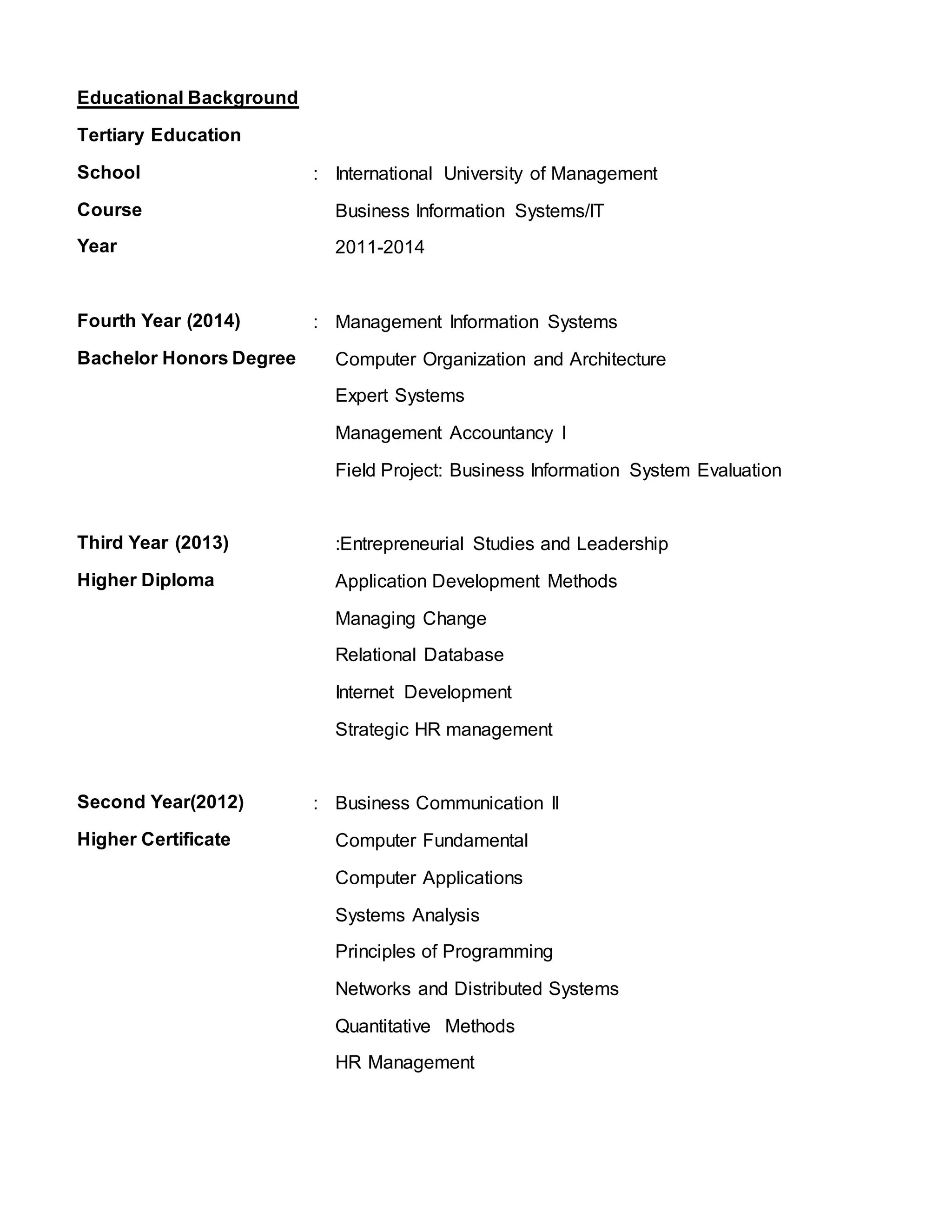 Curiculum vitae | DOCX | Computing | Technology & Computing