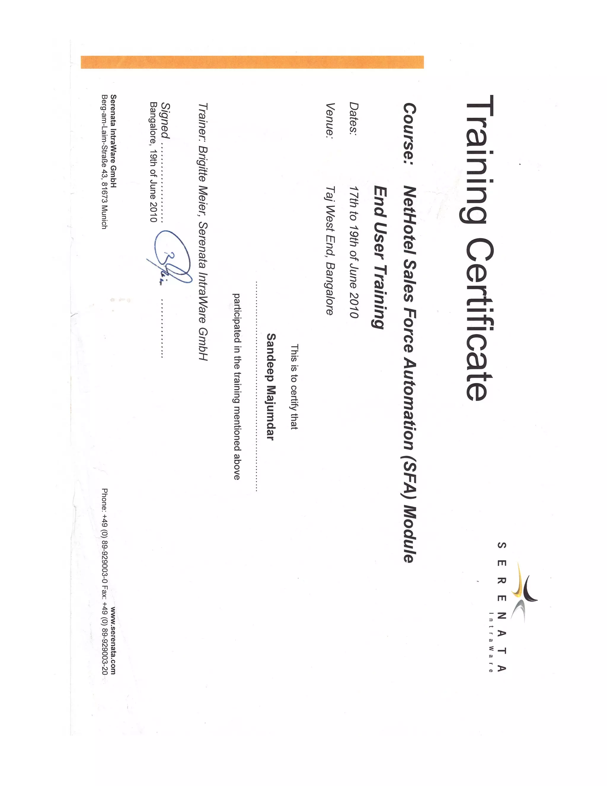 Sandy SFA Certificate | PDF
