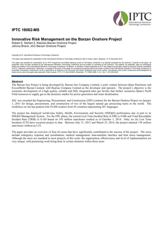 IPTC 18062-MS - Innovative Risk Management on the Barzan Onshore ...