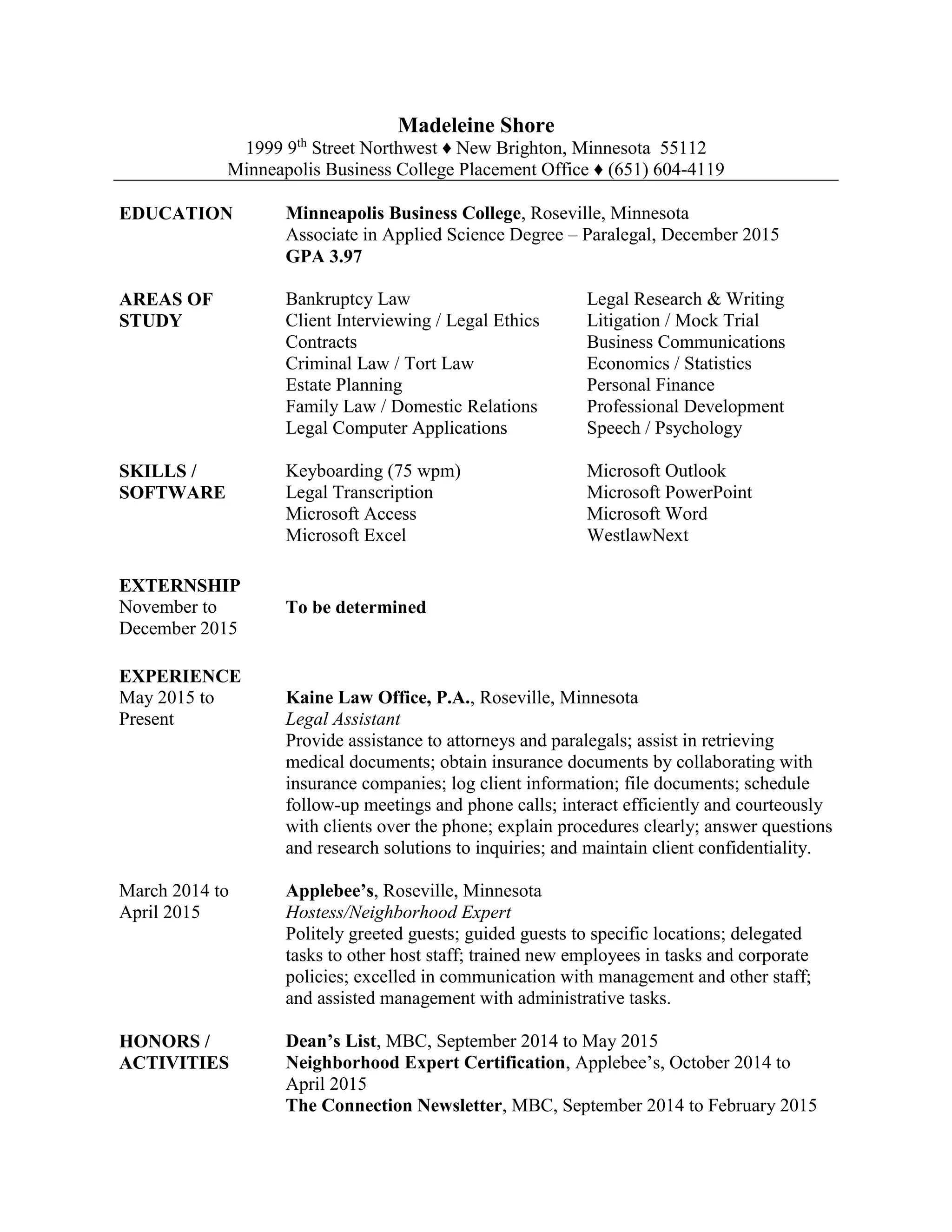 Shore, Madeleine Resume | PDF