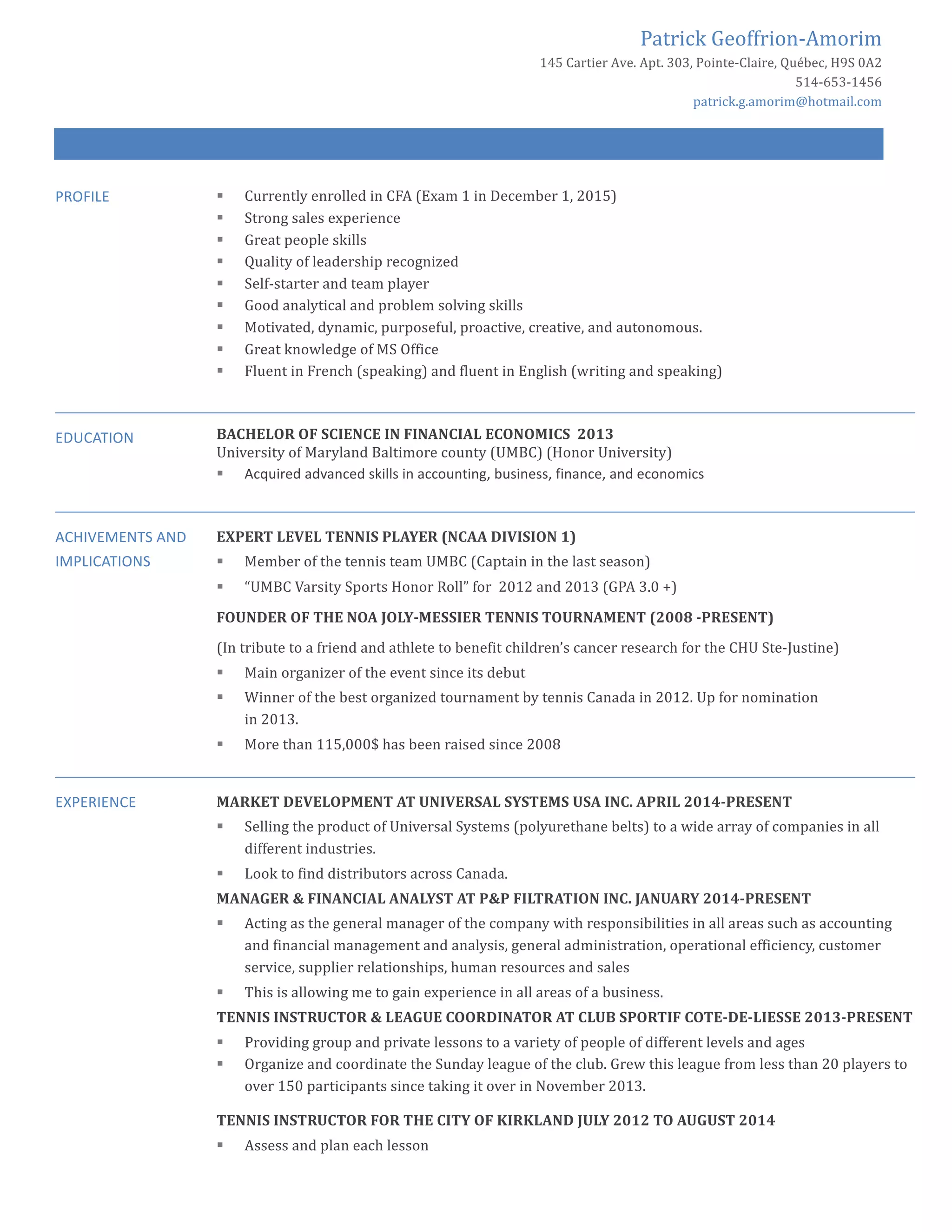 Patrick Geoffrion-Amorim CV english | PDF