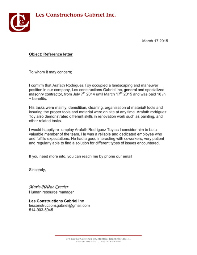 Lettre reference | PDF | Human Resources | Business