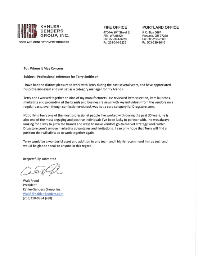 Terry Smithson Letter of Recommendation | PDF