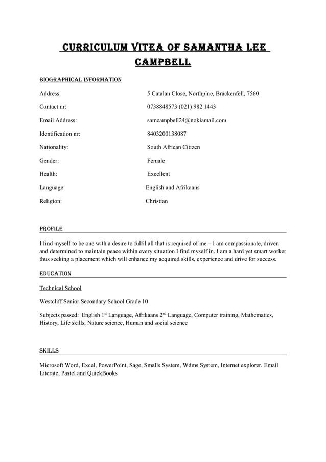 Curriculum Vitea Of Sam | PDF