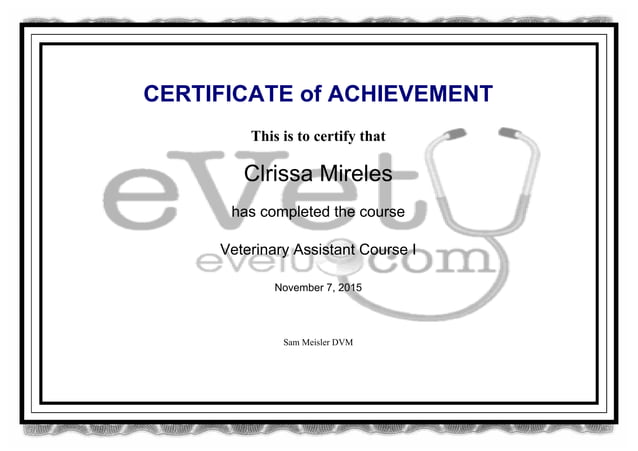 vet assisant certificate | PDF