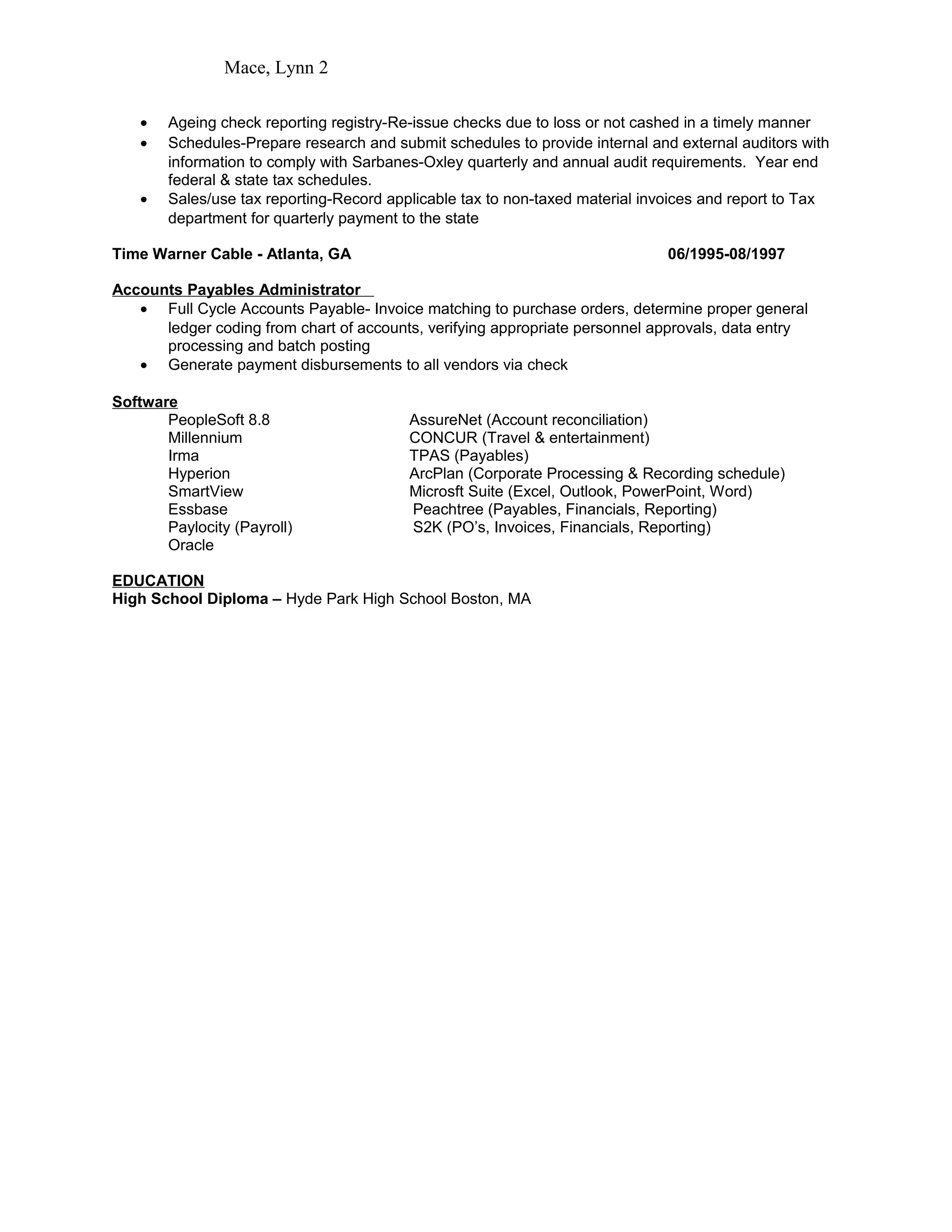 Lynn Marie Mace | DOC | Credit Cards | Personal Debt