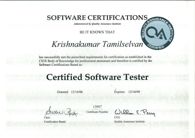 CSTE Completion Certificate | PPT