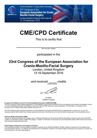 CME-CPD Certificate EACMFS 2016 | PDF