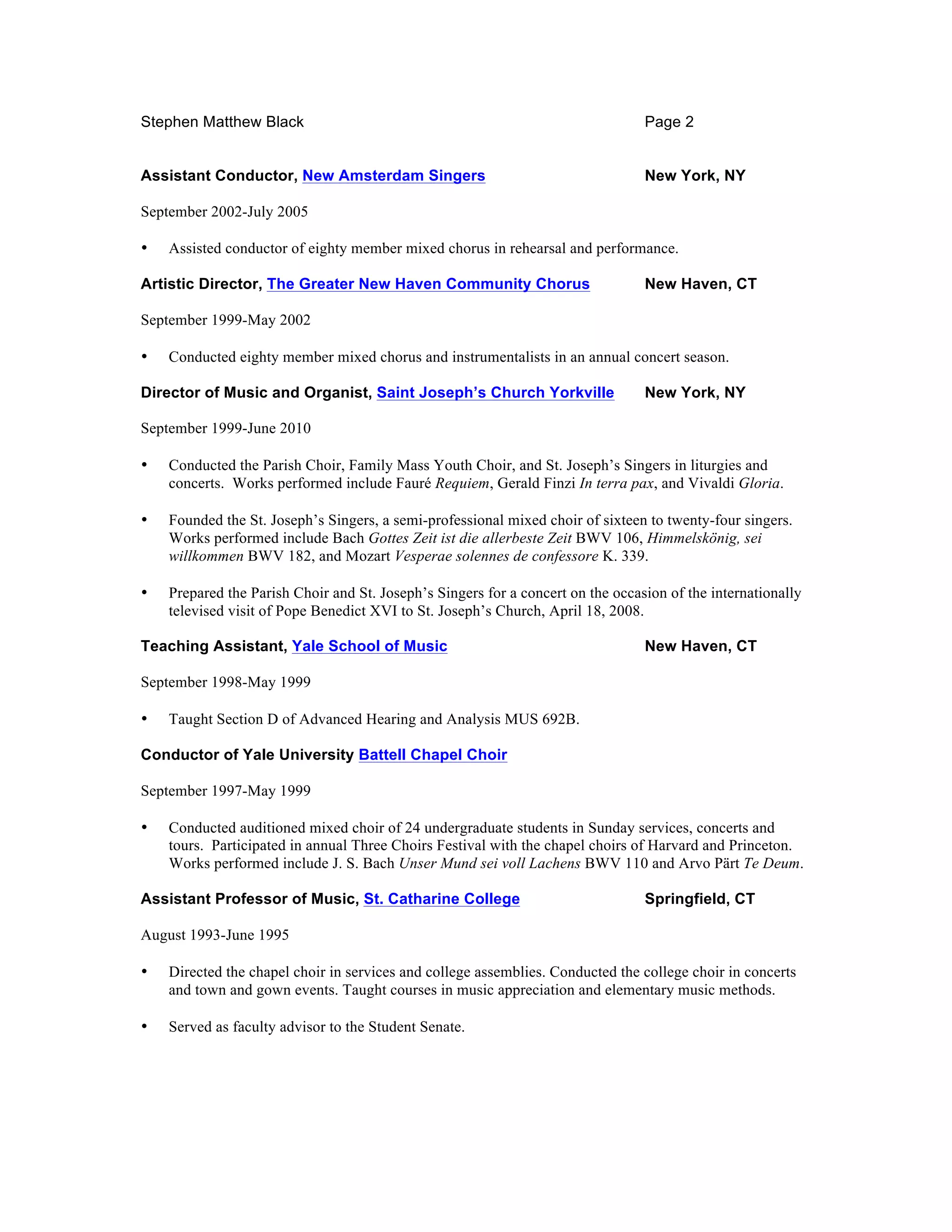 Dr Stephen Black Choral CV Jan 2016 | PDF