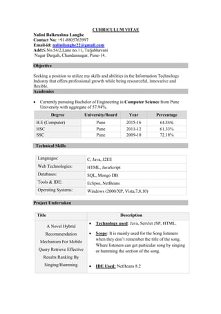 Nalini Langhe Resume | PDF