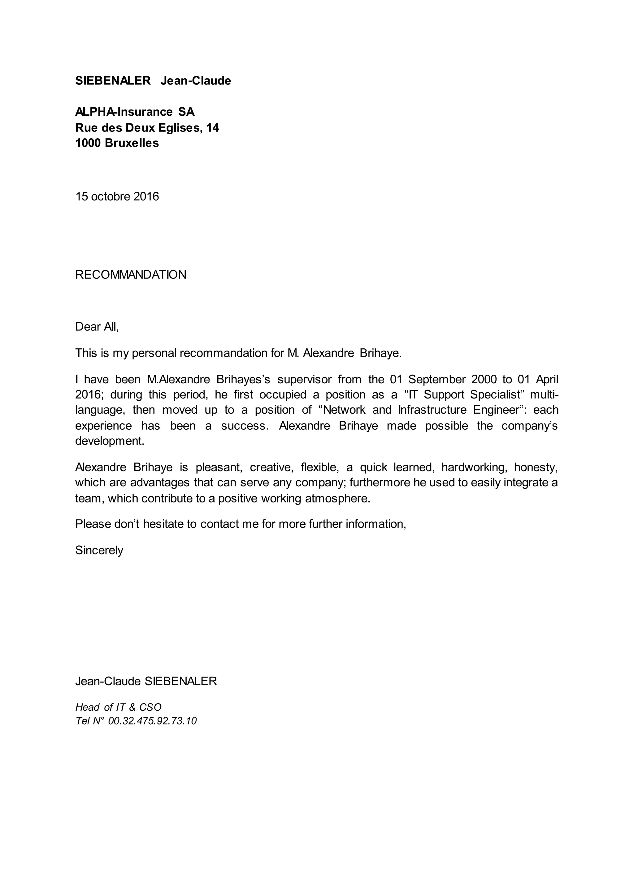 Recommandation Letter | DOCX