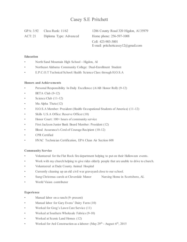Casey Pritchett- Resume | DOCX | Medical Health