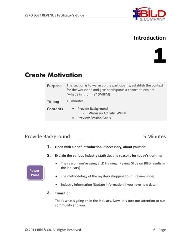 BILD Facilitator Guide sample | PDF | Business | Business and Finance