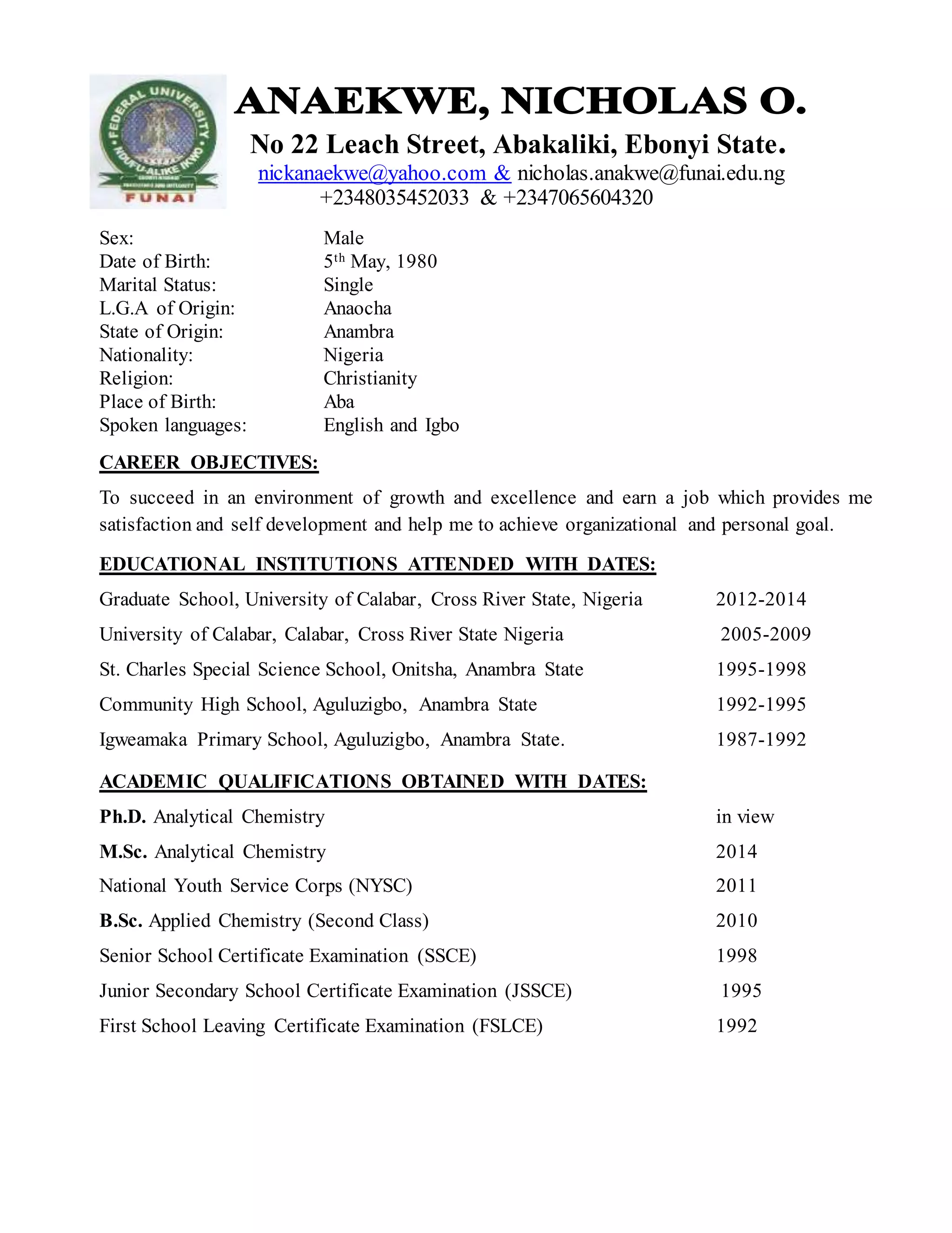 Nicholas Anaekwe's CV | PDF