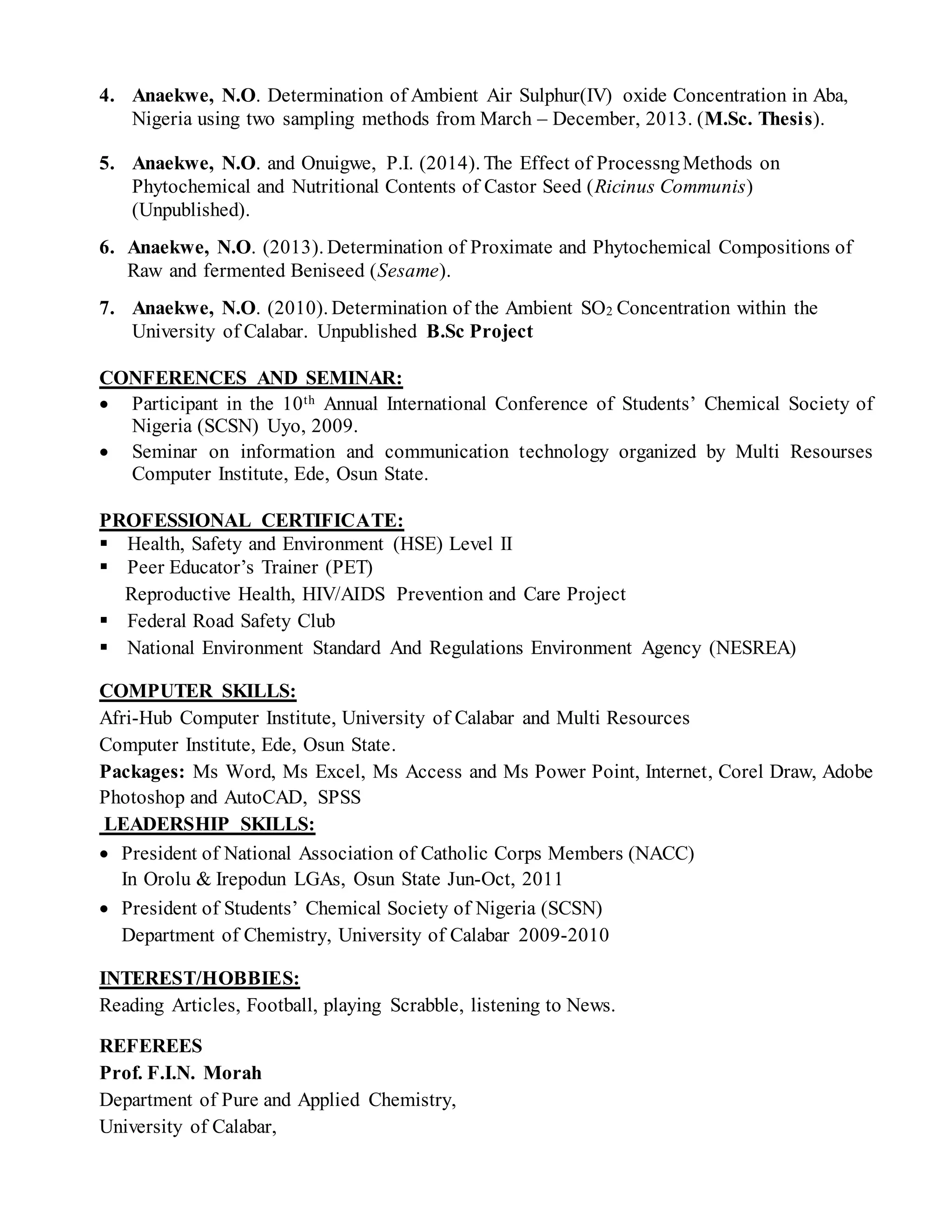 Nicholas Anaekwe's CV | PDF