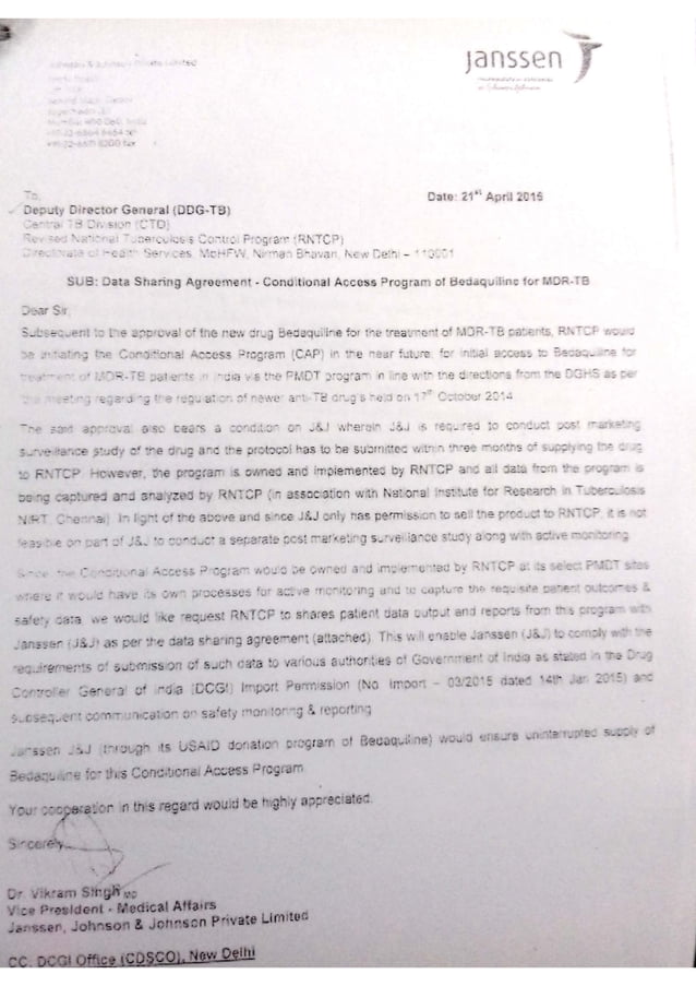 Janssen letter to DGHS on data sharing | PDF