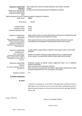 Cv Europeo Paolo Galli 2016 | DOC