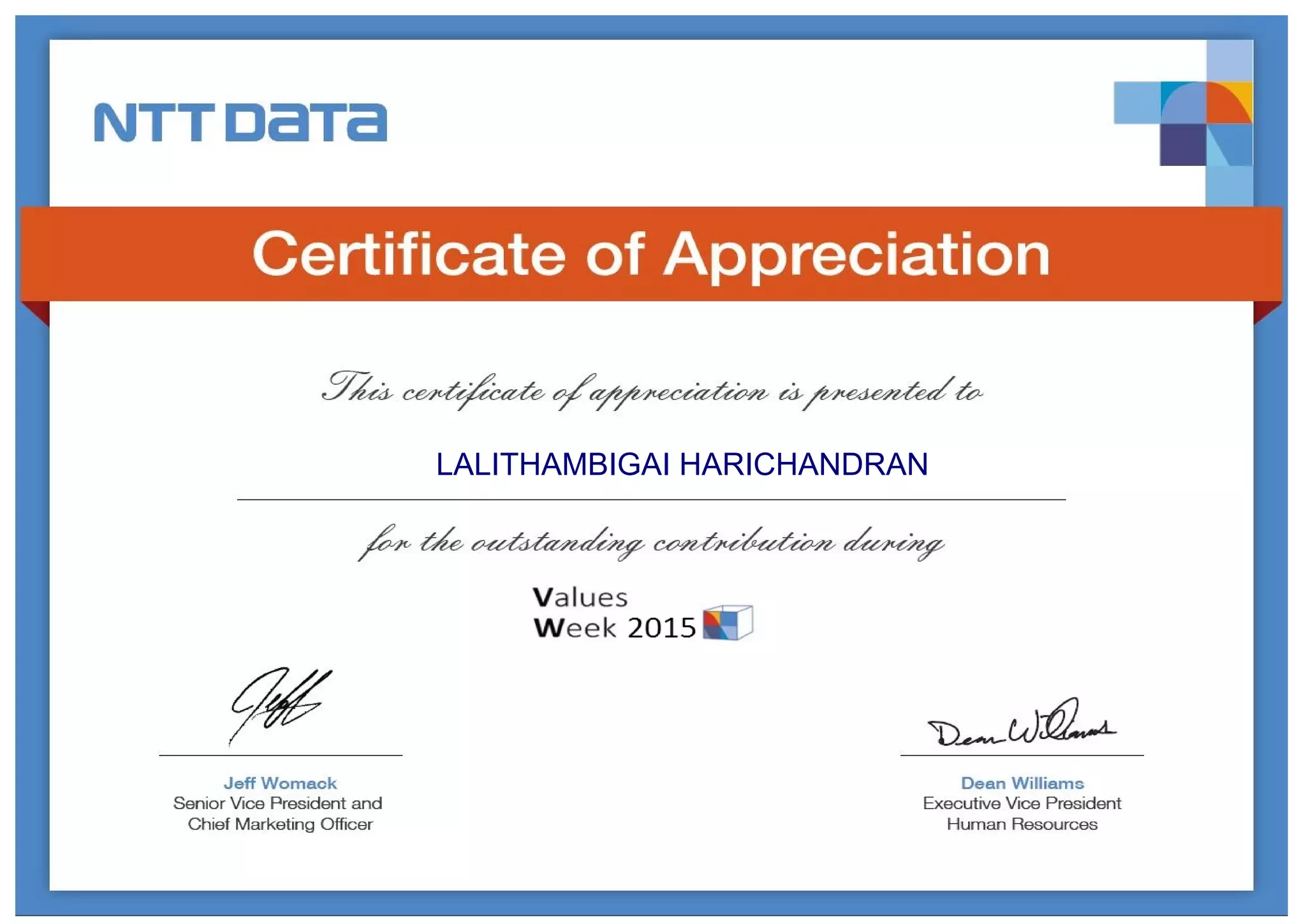 Values Week 2015 Certificate | PDF