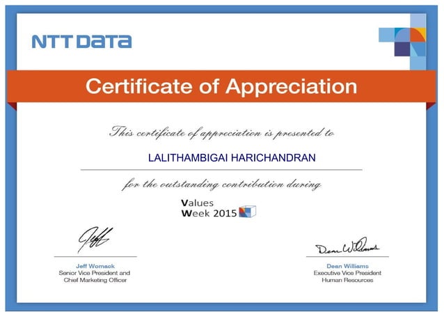 Values Week 2015 Certificate | PDF