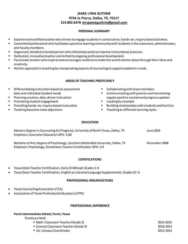 Jamie Lynn Guthrie Resume | DOCX | Professional School | Postgraduate ...