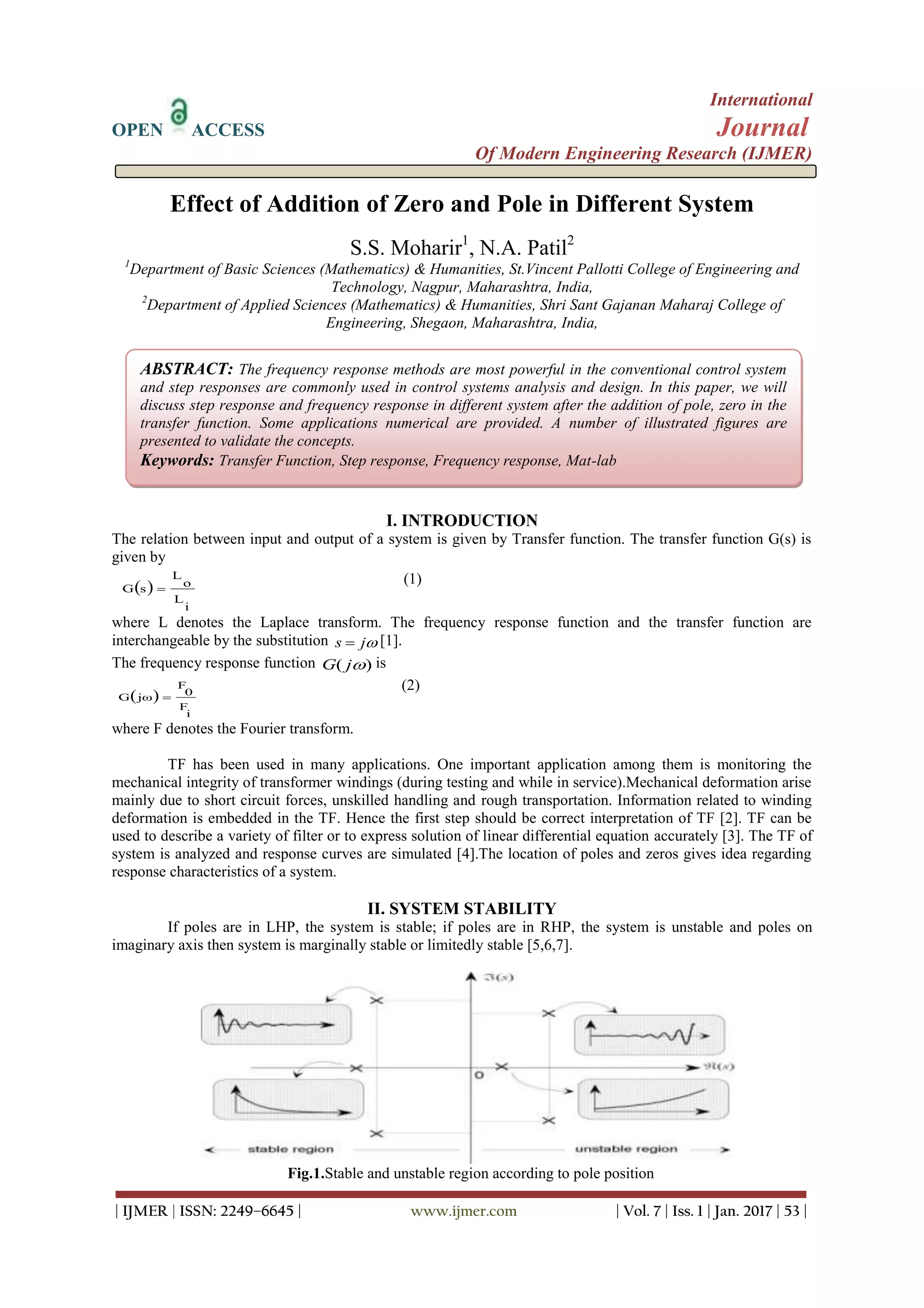 Effect of Addition of Zero and Pole in Different System | PDF