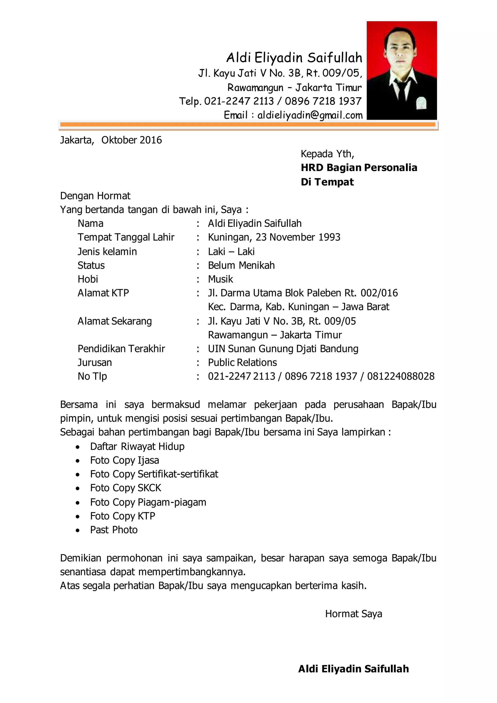 SURAT LAMARAN KERJA aldi | DOCX