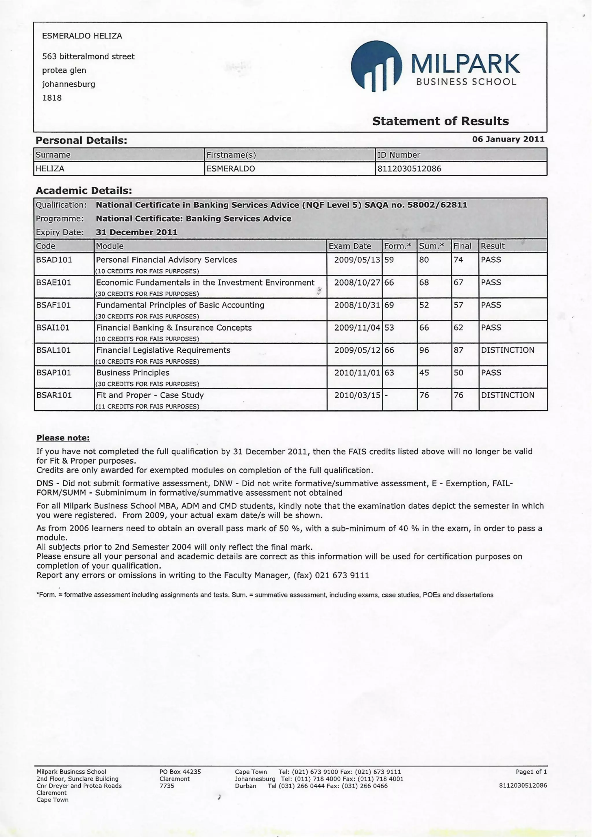 Milpark Credits | PDF