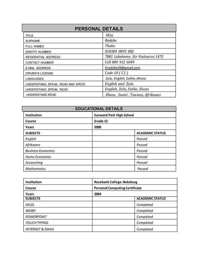 Curriculum Vitae_Miss Radebe | PDF